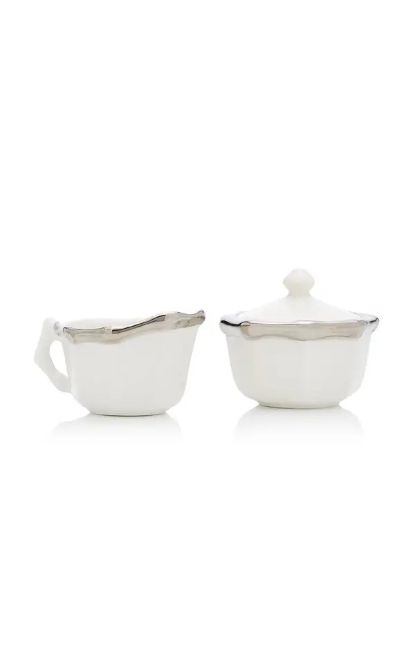 ESTE CERAMICHE FOR MODA DOMUS Bamboo Platinum-trimmed Ceramic Sugar Bowl And Creamer Set - Silver