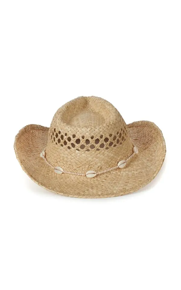Lack Of Color Shell Embellished Raffia Cowboy Hat - Neutral