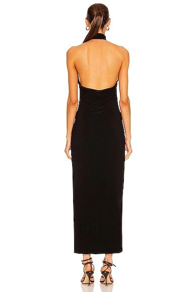Norma Kamali Halterneck Turtleneck Gown With Side Slit - Black