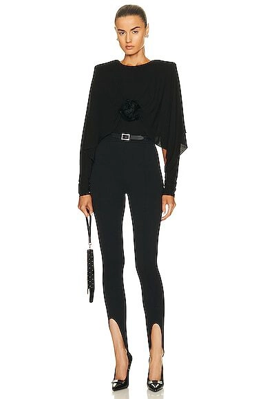 Saint Laurent Long Sleeve Top With 3d Floral Appliqu