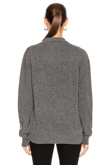 Play Comme Des Garcon Lambswool Cardigan With Red Emblem - Medium Grey