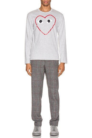 Play Comme Des Garcon Heart Logo Long Sleeve Tee - Grey