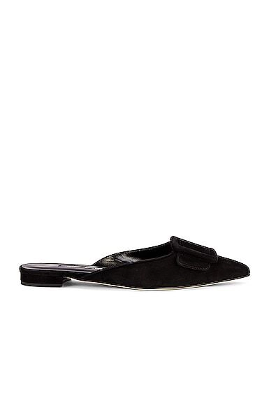 Manolo Blahnik Maysale Suede Flat - Black