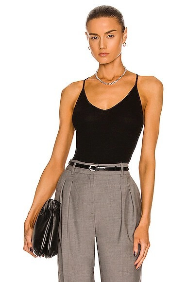 Enza Costa Stretch Silk Knit V Racer Tank Top - Black