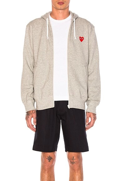 Play Comme Des Garcon Red Emblem Zip Cotton Hoodie
