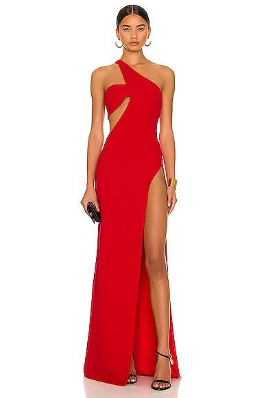 MONOT One Shoulder Gown With Cut-out Detail - Red