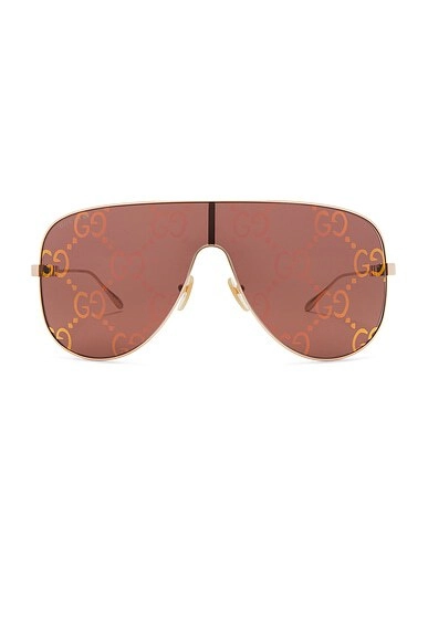 Gucci Lettering Mask Sunglasses - Gold & Red
