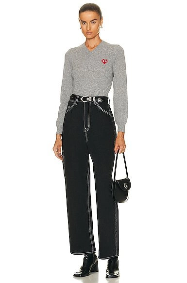 Play Comme Des Garcon Comme Des Garçons Play V-neck Pullover Sweater - Light Grey