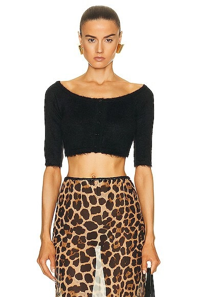 Saint Laurent Cropped Fuzzy Knit Cardigan
