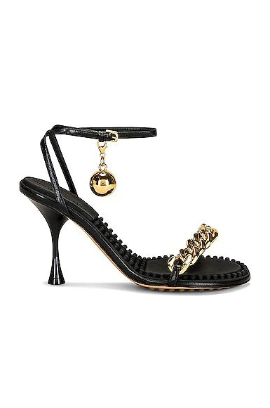 Bottega Veneta Dot Ankle Strap Sandals With Gold-tone Chain Detail - Black