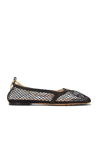 Bottega Veneta Stretch Mesh Ballet Flats With Gold-tone Chain Detail