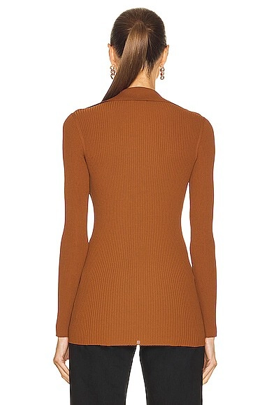 Saint Laurent Ribbed V-neck Sweater With Logo Detail - Caramel