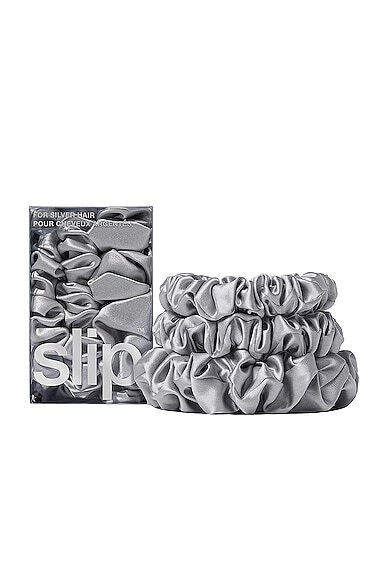 Slip Assorted Pure Silk Scrunchies Set Of 3 - Silver