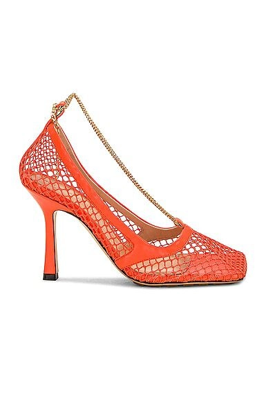 Bottega Veneta Stretch Slip On Pumps With Chain Detail - Orange