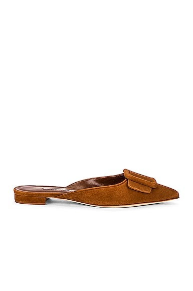 Manolo Blahnik Maysale 10 Suede Buckled Mule - Medium Brown