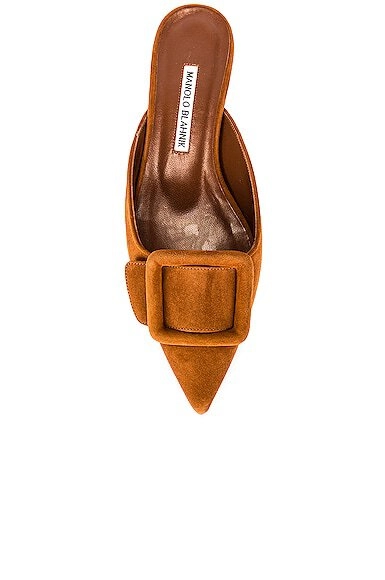 Manolo Blahnik Maysale 10 Suede Buckled Mule - Medium Brown