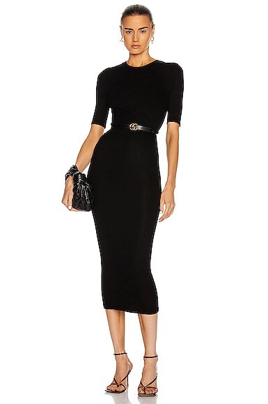 Enza Costa Silk Rib Half Sleeve Crew Midi Dress - Black