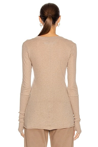 Enza Costa Cashmere Long Sleeve Cuffed Henley Top - Khaki