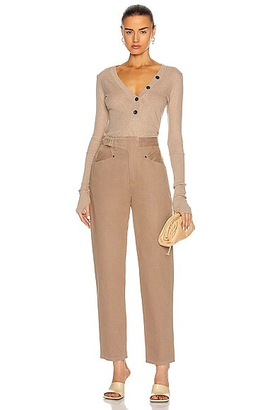 Enza Costa Cashmere Long Sleeve Cuffed Henley Top - Khaki