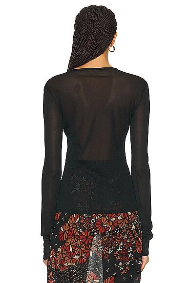 Saint Laurent Plunge Neck Sheer Long Sleeve Top