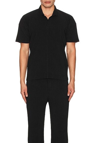 Issey Miyake Homme Plisse Issey Miyak Pleated Polo - Black