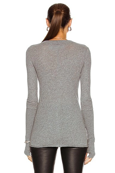 Enza Costa Cashmere Long Sleeve Cuffed Henley Top - Smoke