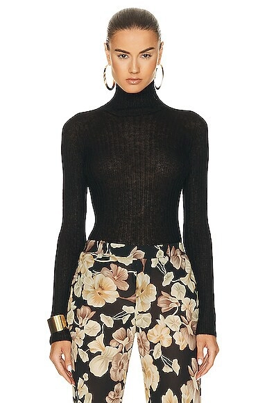 Saint Laurent Long Sleeve Ribbed Turtleneck Sweater - Noir