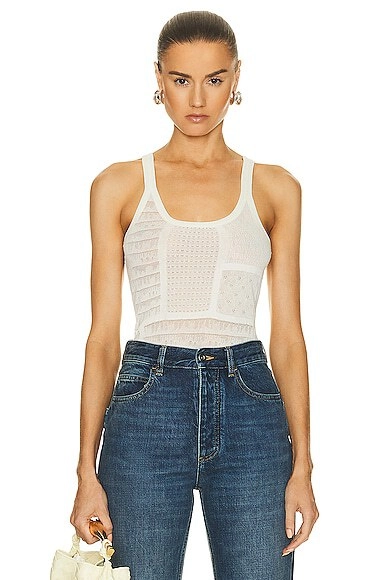 Bottega Veneta Cotton Mixed Pointelle Tank Top - Chalk