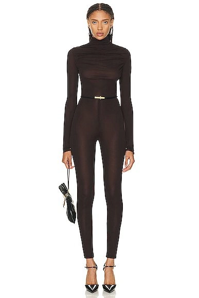 Saint Laurent Long Sleeve Turtleneck Jumpsuit - Chocolate