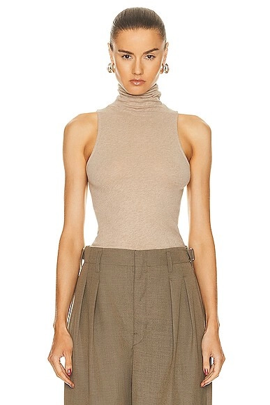 Enza Costa Cashmere Halter Turtleneck Top - Khaki