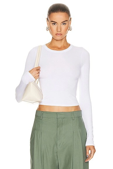 Enza Costa Silk Knit Long Sleeve Tuck Top - White