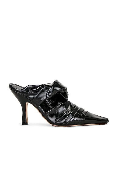 Bottega Veneta Leather Ruched Pointed Toe Mules - Black