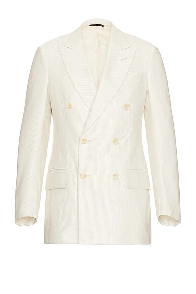 TOM FORD Silk Cotton Cannete Atticus Double Breasted Jacket - Ivory