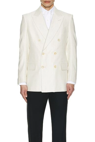 TOM FORD Silk Cotton Cannete Atticus Double Breasted Jacket - Ivory