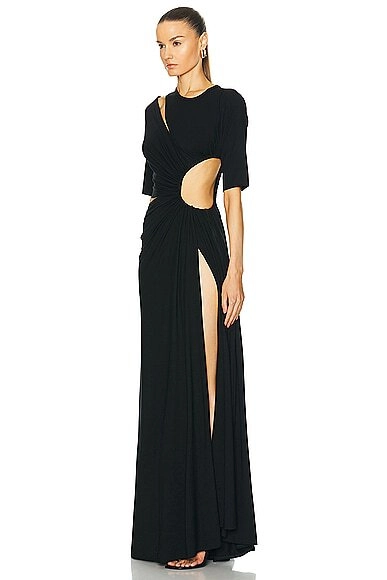 SID NEIGUM Gathered Slit Maxi Dress - Black