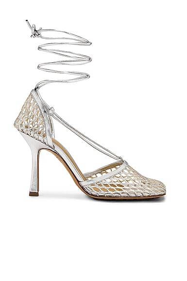 Bottega Veneta Stretch Metallic Leather Sandals - Silver