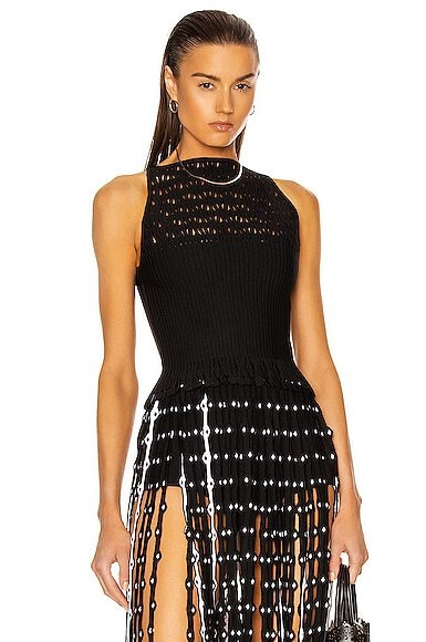 Alaïa Knit Lace Sleeveless Top - Noir