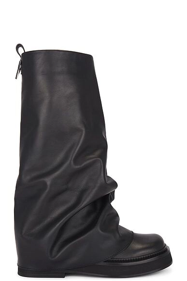Attico Robin Ruched Leather Combat Boots - Black