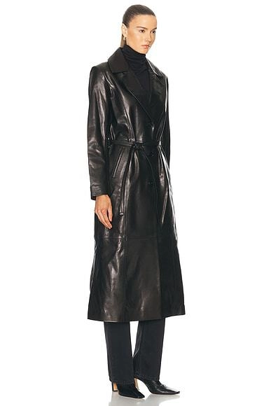 Nour Hammour Tamara Belted Leather Trench Coat