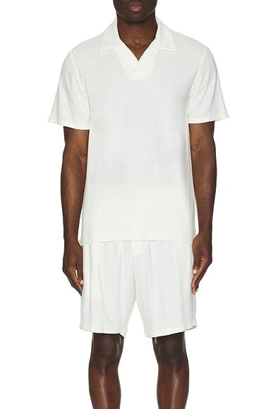 Frescobol Carioca Faustino Terry Cotton Blend Short Sleeve Polo - Ivory