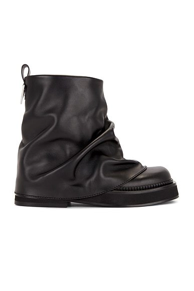 Attico Leather Ruched Ankle Boots - Black