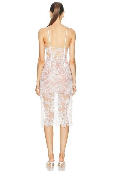FLEUR DU MAL Sequin Floral Embroidered Midi Dress