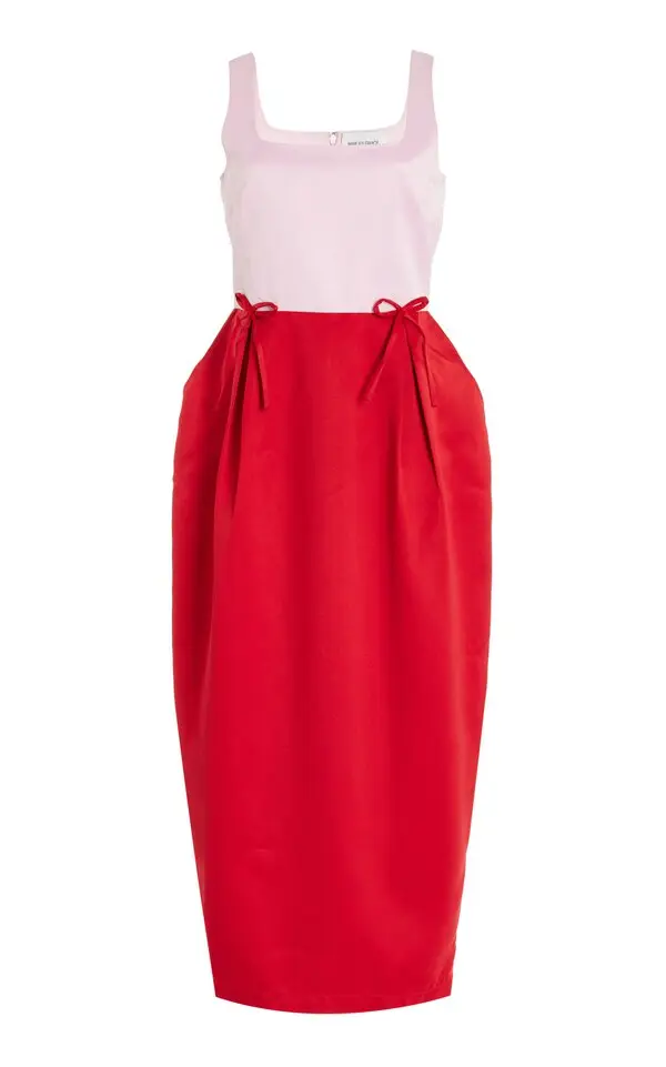 MARLIES GRACE Exclusive Bow-detailed Satin Midi Dress - Red