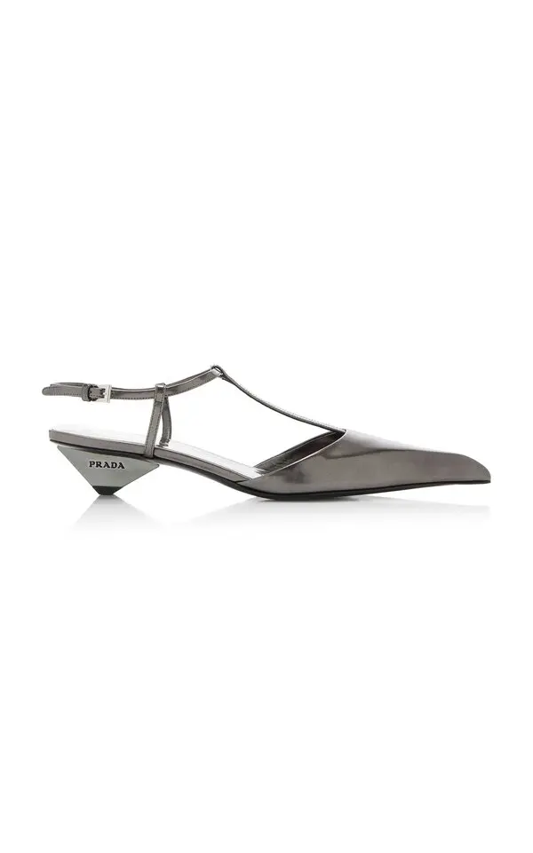 Prada Metallic Leather Pumps With T-strap And Low Heel