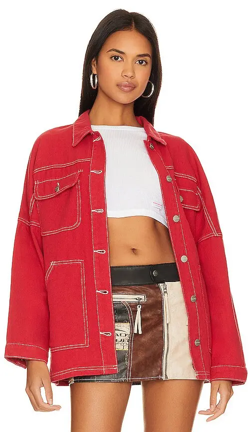 Superdown Denim Jacket With Contrast Stitching - Red