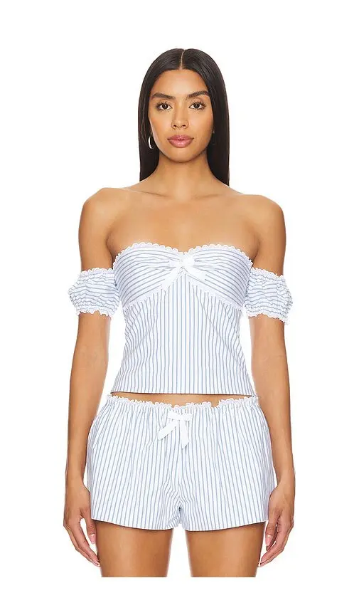 Majorelle Cynthia Off-the-shoulder Top With Bow Detail - Blue