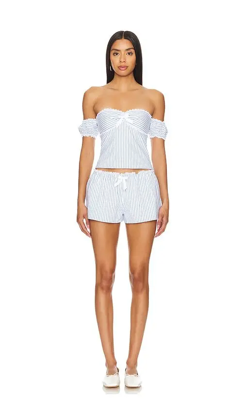 Majorelle Cynthia Off-the-shoulder Top With Bow Detail - Blue