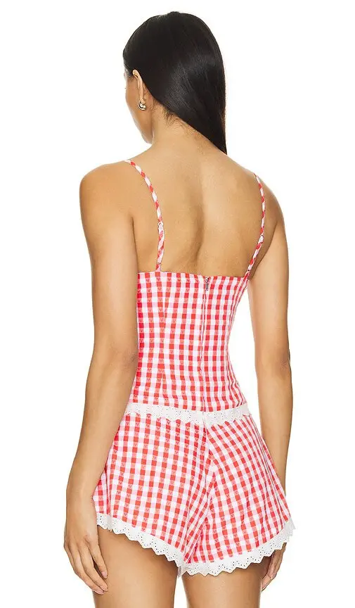 Majorelle Bustier Top With Lace Trim - Red