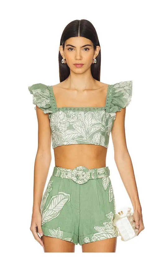 Hemant & Nandita Cropped Top With Butterfly Sleeves - Green