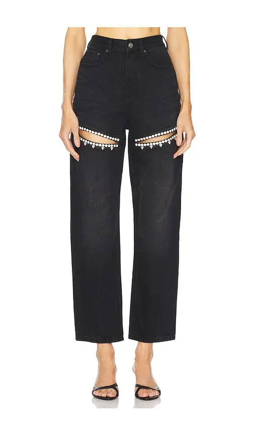 AREA Crystal Slit Jeans - Black